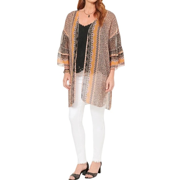 Democracy | Tops | Democracy Stripe Animal Print 34 Ruffle Sleeve ...